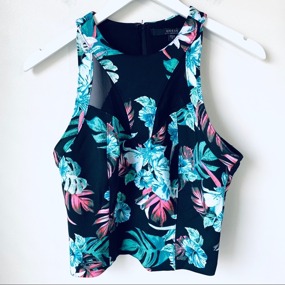 Guess | Tops | Guess Floral Mesh Stretch Fitted Crop Tank | Poshmark